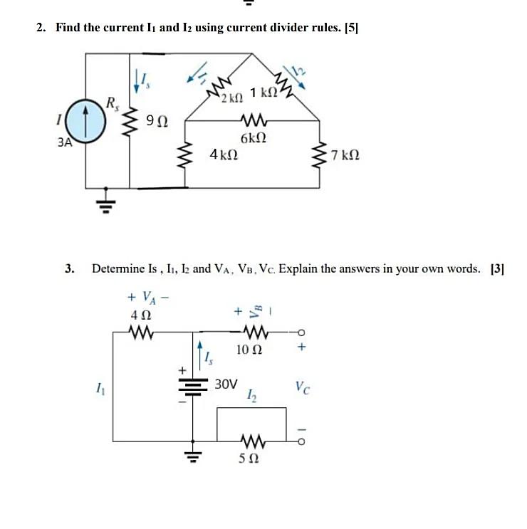 Solved 2. Find the current I, and I2 using current divider | Chegg.com