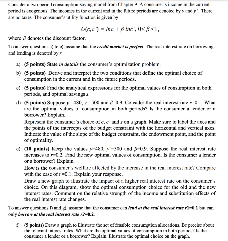 Solved Consider a two-period consumption-saving model from | Chegg.com