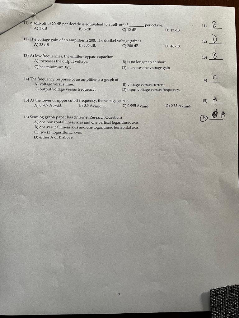 Solved 11) A roll-off of 20 dB per decade is equivalent to a | Chegg.com