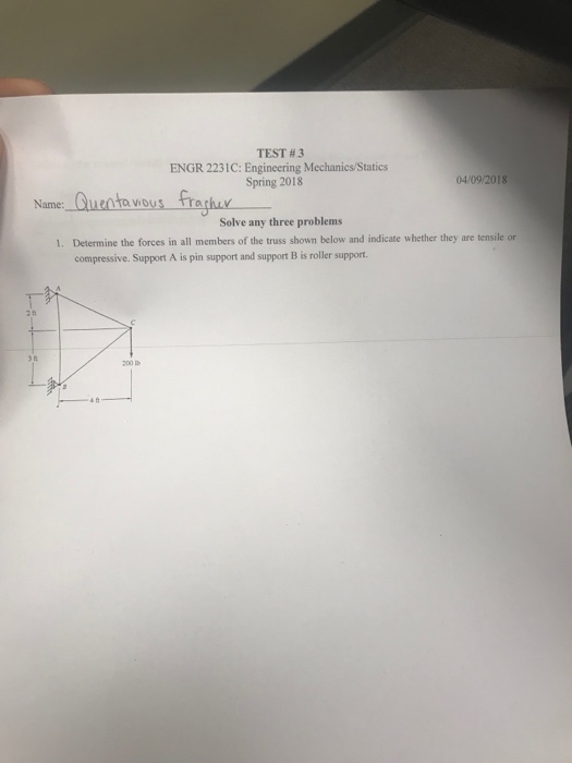 Solved TEST #3 ENGR 2231C: Engineering Mechanics/Statics | Chegg.com