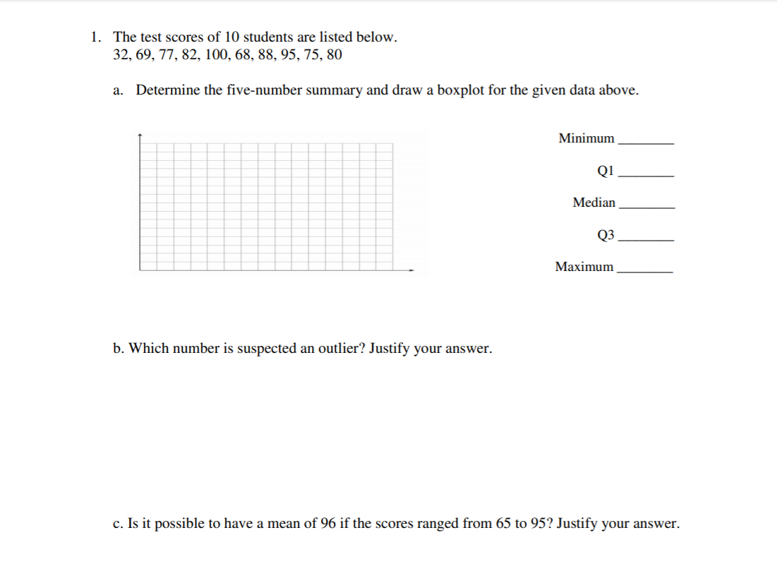 Solved 1. The test scores of 10 students are listed below. | Chegg.com