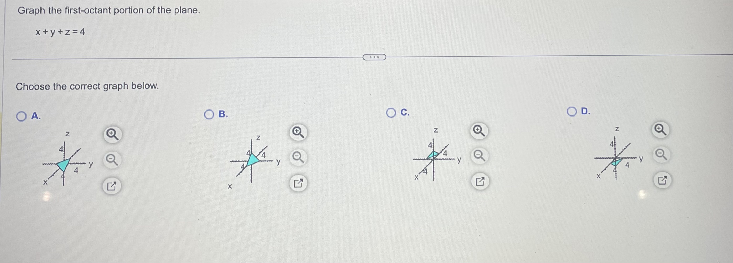 Solved Graph the first-octant portion of the plane. x+y+z=4 | Chegg.com