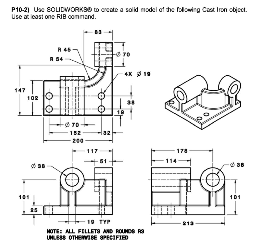 Solved P10-2) Use SOLIDWORKS® to create a solid model of the | Chegg.com