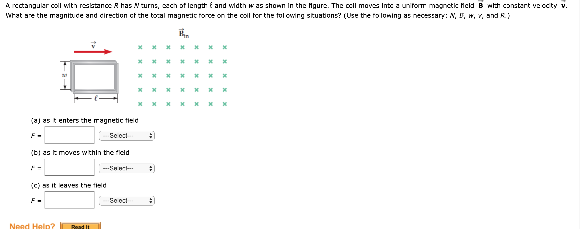 Solved A rectangular coil with resistance R has N turns, | Chegg.com