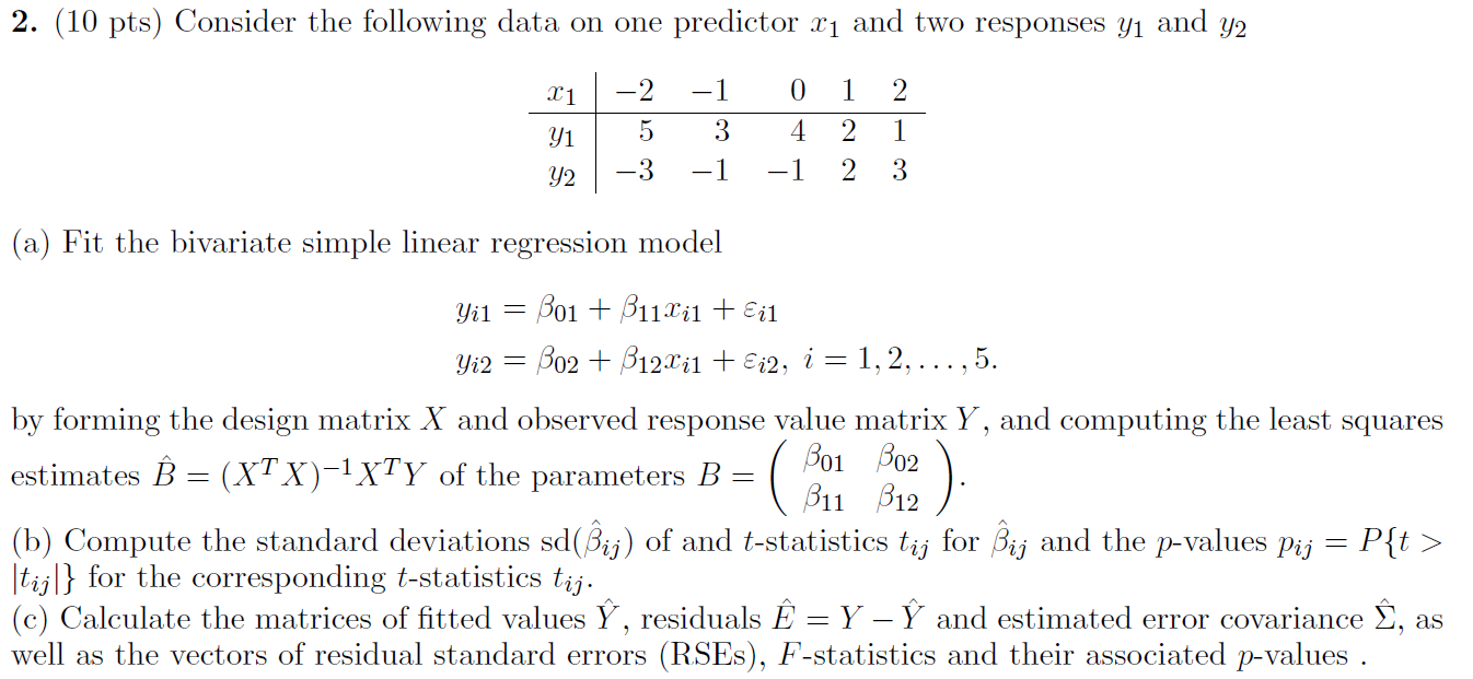 (a) Fit the bivariate simple linear regression model | Chegg.com