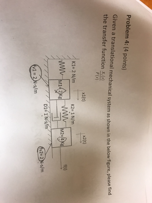Solved Given a translational mechanical system as shown in | Chegg.com