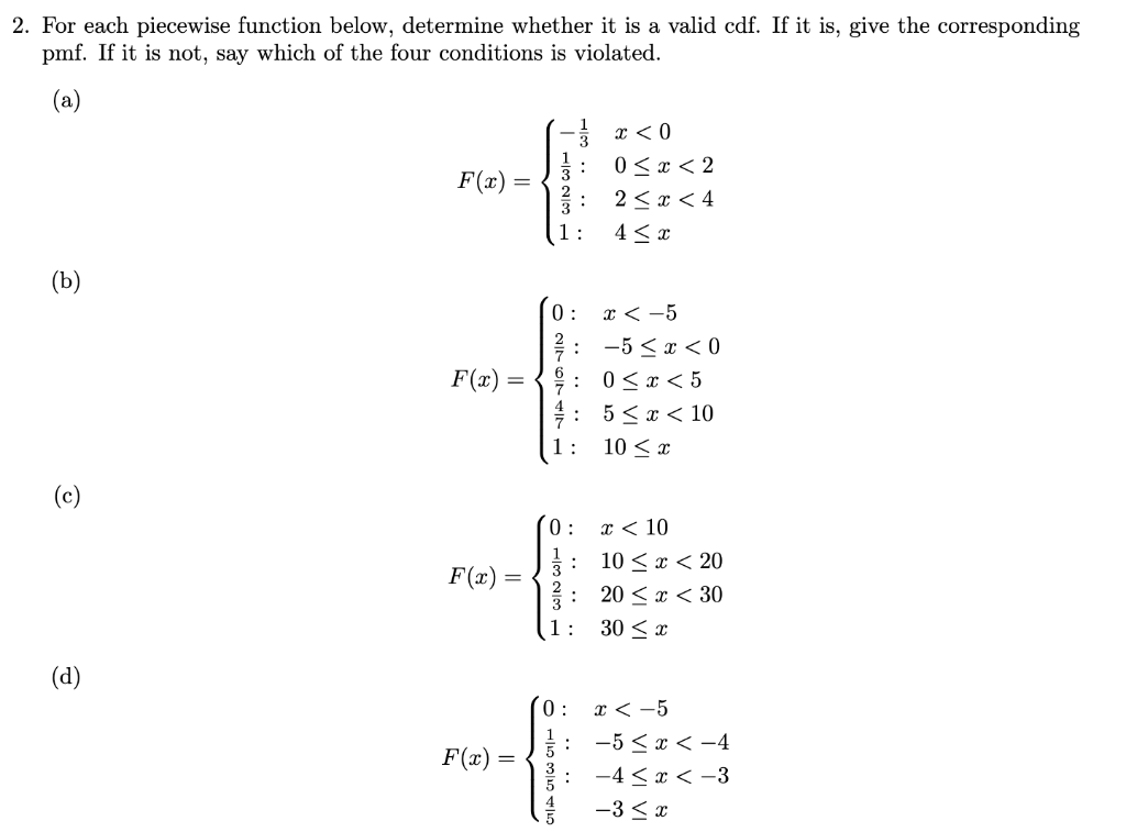 Solved = (b) 2. For each piecewise function below, determine | Chegg.com