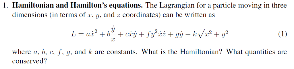 Solved 1. Hamiltonian and Hamilton's equations. The | Chegg.com