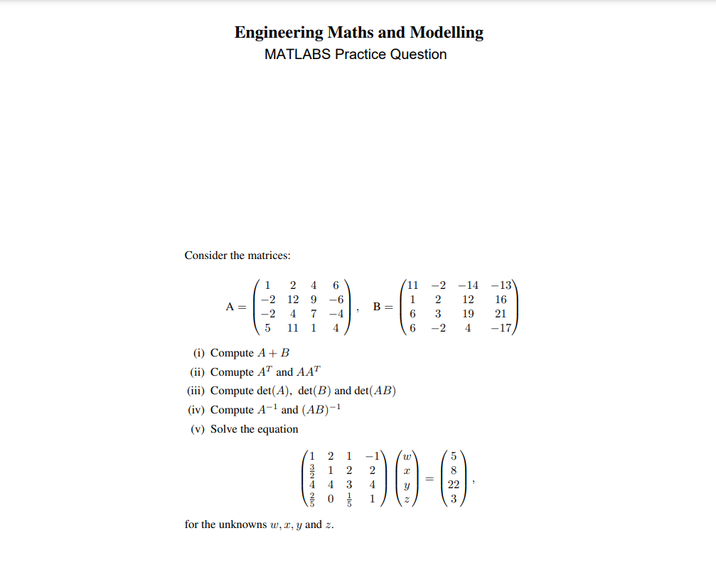 Solved Engineering Maths and Modelling MATLABS Practice | Chegg.com