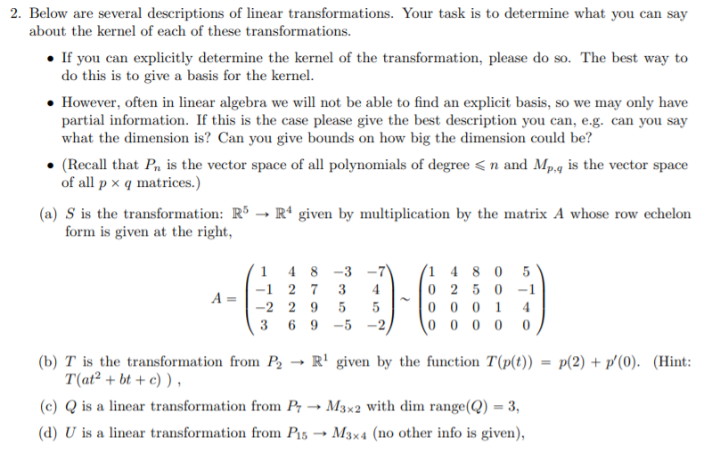 Solved 2. Below are several descriptions of linear | Chegg.com