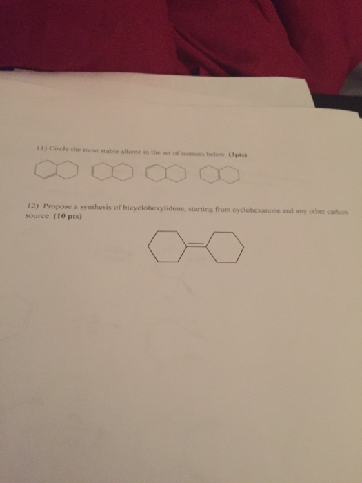 Solved 1 1) Circle the most stable alkene in the set of | Chegg.com