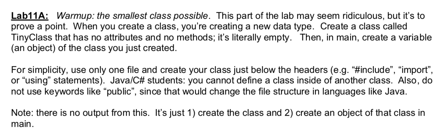 Solved Lab11A: Warmup: the smallest class possible. This | Chegg.com