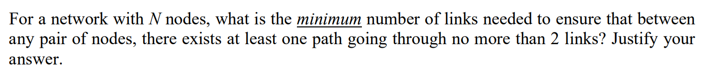 Solved For a network with N nodes, what is the minimum | Chegg.com