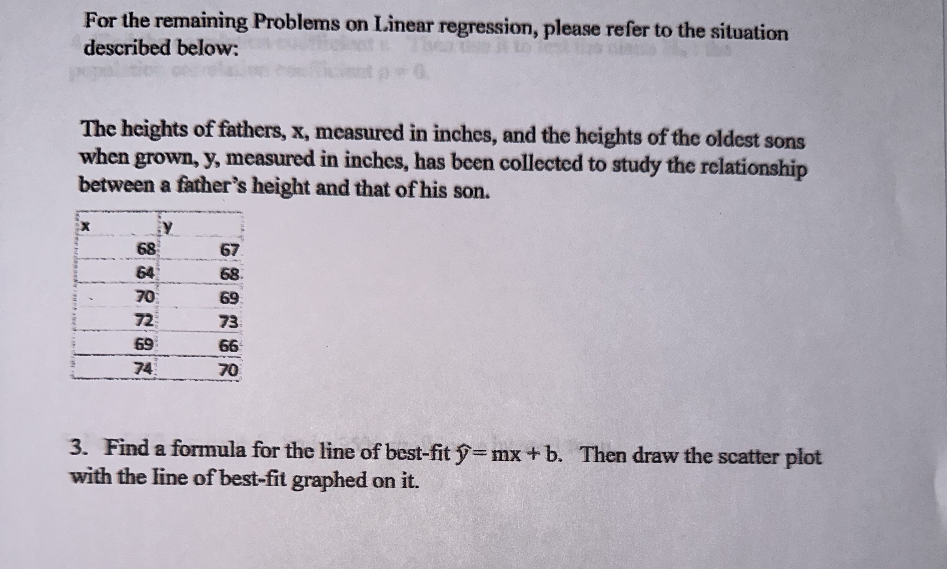 Solved For the remaining Problems on Linear regression, | Chegg.com
