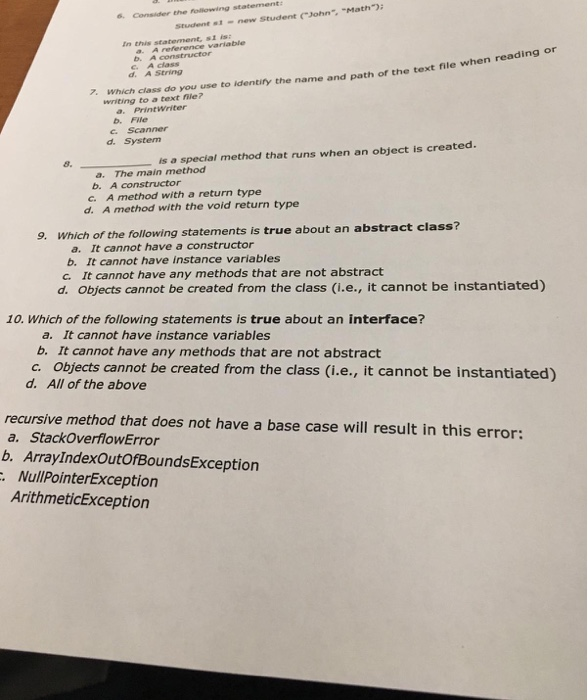 Solved the following Student s-new Student John "Math In | Chegg.com