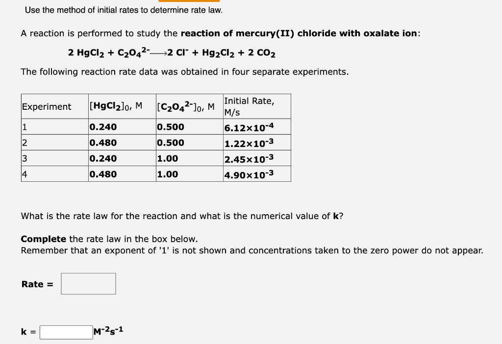 Solved Use The Method Of Initial Rates To Determine Rate