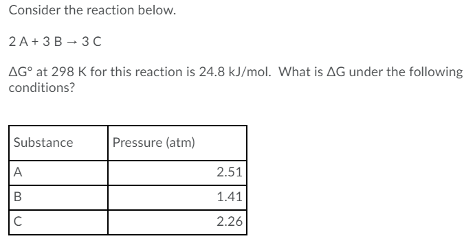 Solved Consider the reaction below. 2 A+ 3 B – 30 AG° at 298 | Chegg.com