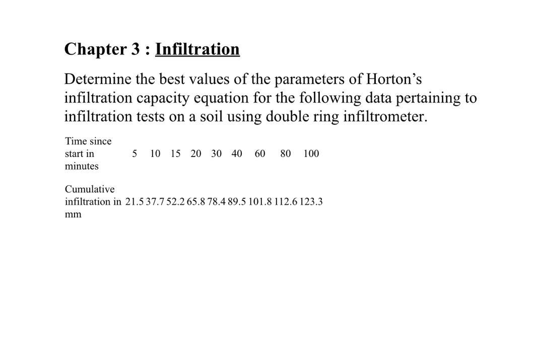Solved Chapter 3: Infiltration Determine the best values of | Chegg.com