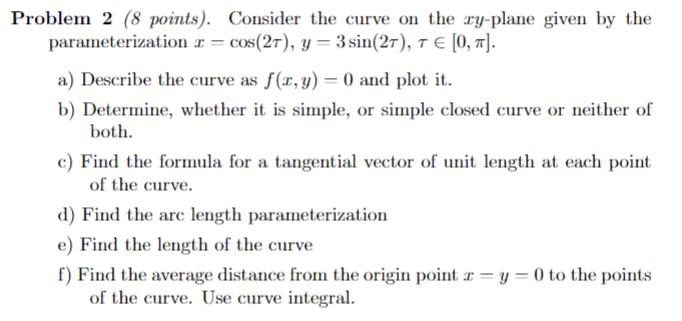 Solved Problem 2 ( 8 points). Consider the curve on the | Chegg.com