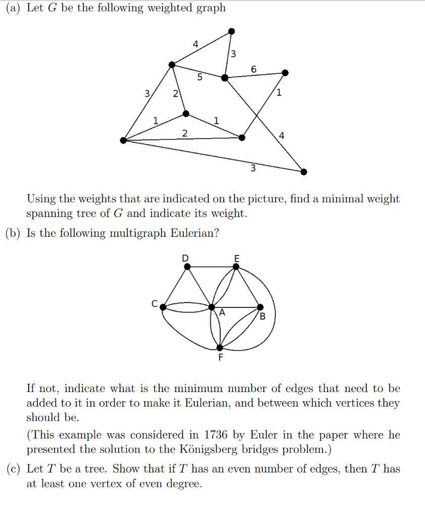 Solved (a) Let G be the following weighted graph Using the | Chegg.com