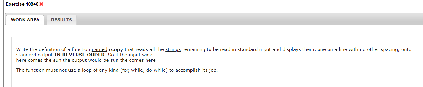 Solved Exercise 10840 X WORK AREA RESULTS Write the | Chegg.com