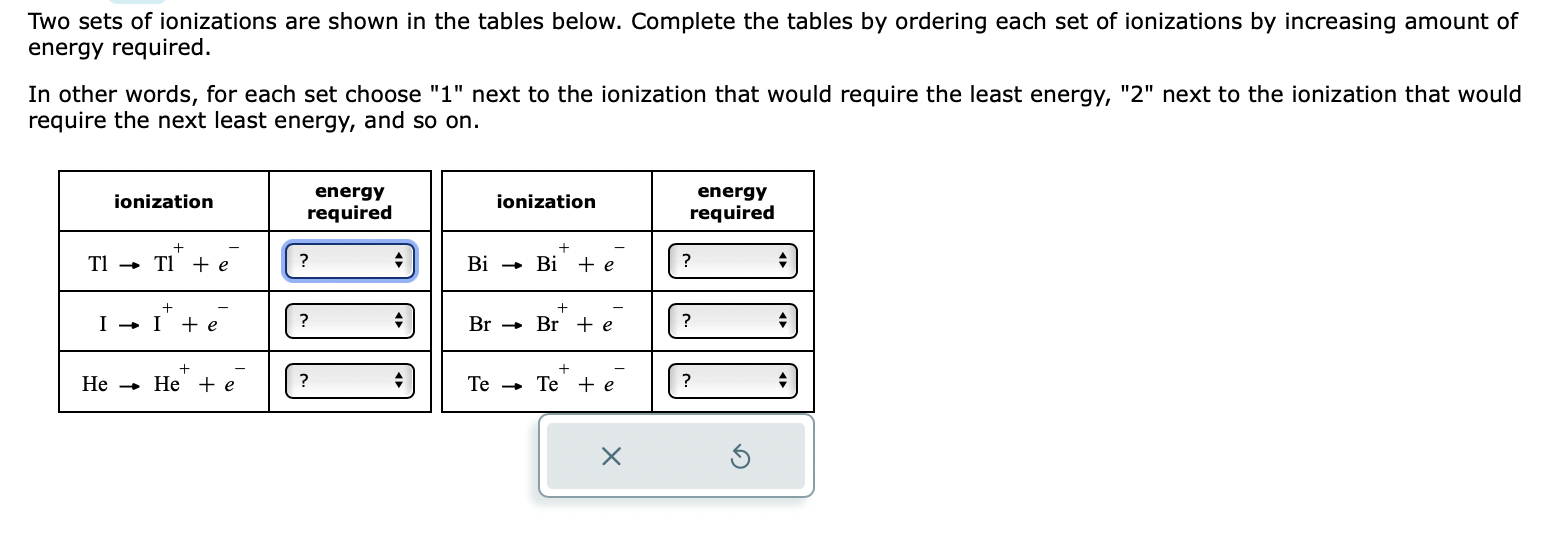 Two sets of ionizations are shown in the tables | Chegg.com