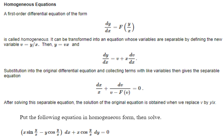 Solved –F () Homogeneous Equations A first-order | Chegg.com