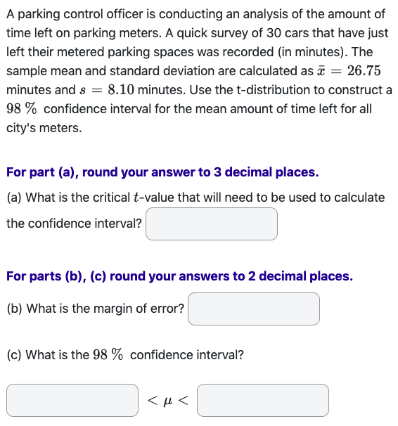 Solved A parking control officer is conducting an analysis | Chegg.com
