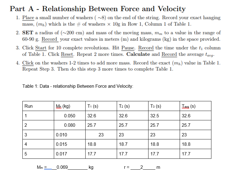 Solved Part C - Relationship Between Mass and Velocity 1. | Chegg.com