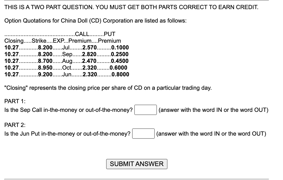 Solved THIS IS A TWO PART QUESTION. YOU MUST GET BOTH PARTS | Chegg.com