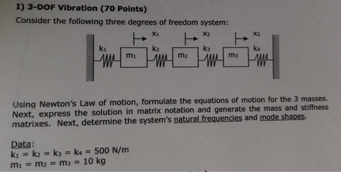 Solved I) 3-DOF Vibration (70 Points) Consider the following | Chegg.com