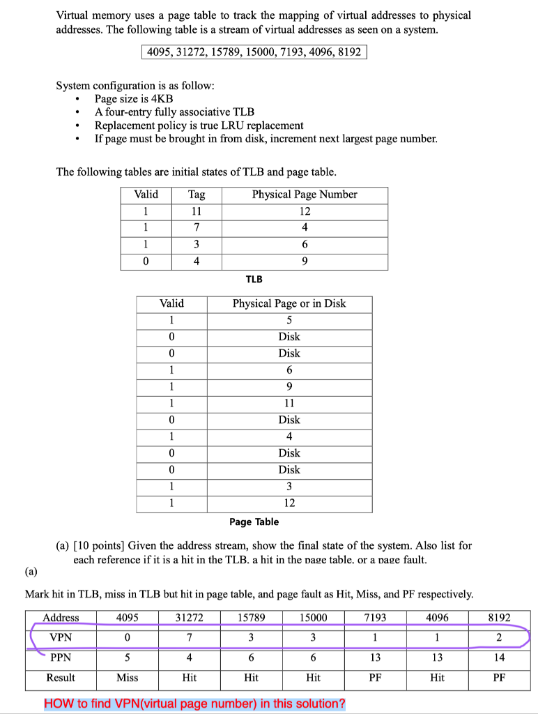 Solved Virtual memory uses a page table to track the mapping | Chegg.com