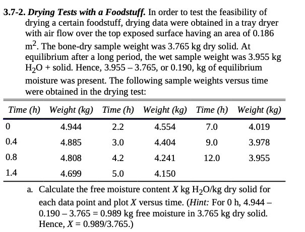Solved 3.7-2. Drying Tests with a Foodstuff. In order to | Chegg.com