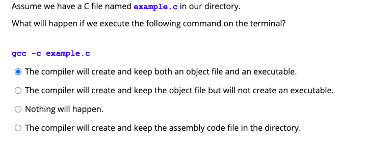 Solved Assume we have a C file named example.c in our | Chegg.com