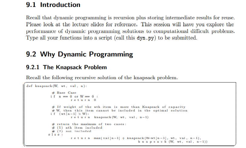 Solved 9.1 Introduction Recall that dynamic programming is | Chegg.com