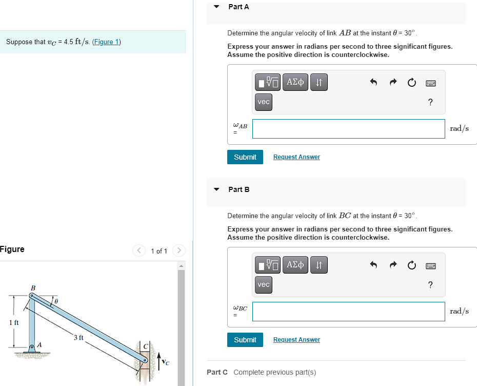 Solved Part ASuppose that vC=4.5fts. (Figure | Chegg.com