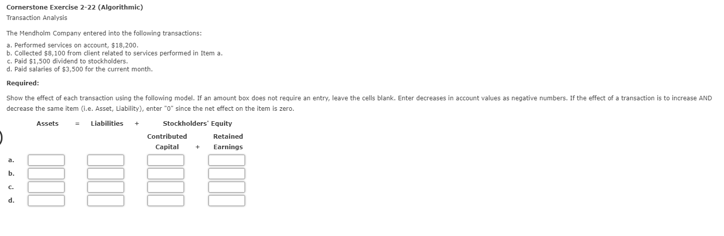 Solved Cornerstone Exercise 2-22 (Algorithmic) Transaction | Chegg.com