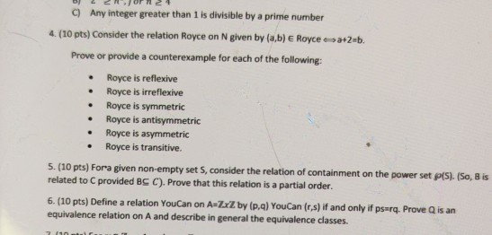 Solved Any integer greater than 1 is divisible by a prime | Chegg.com
