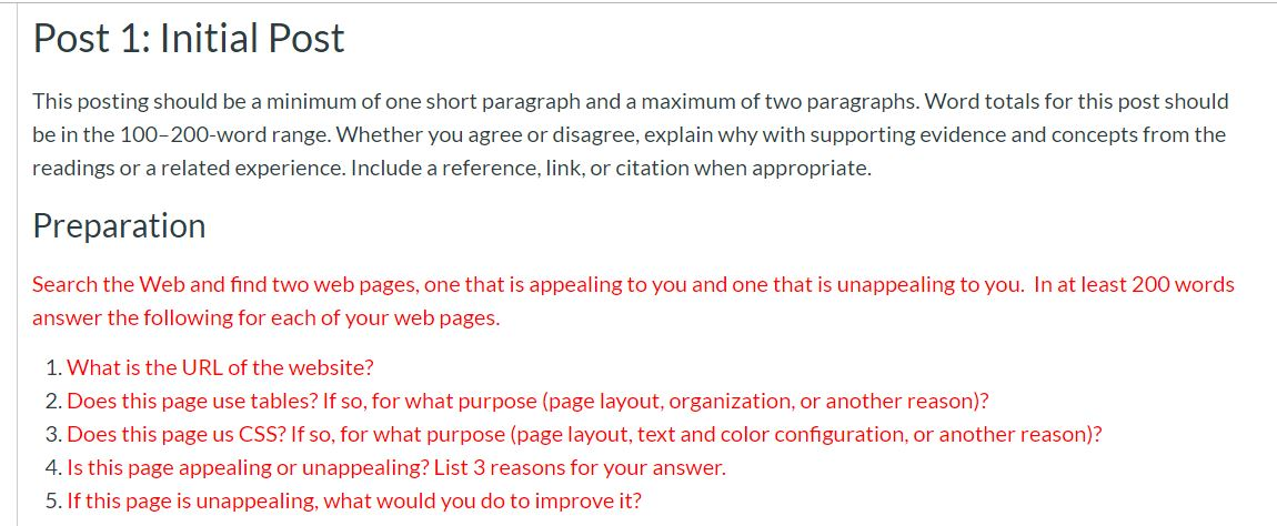 Post 1: Initial Post This posting should be a minimum | Chegg.com