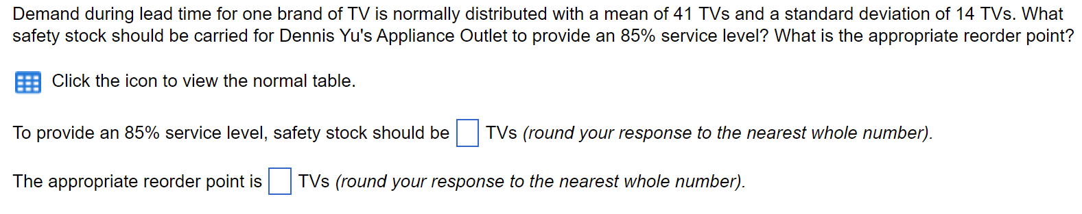 Solved Demand during lead time for one brand of TV is | Chegg.com