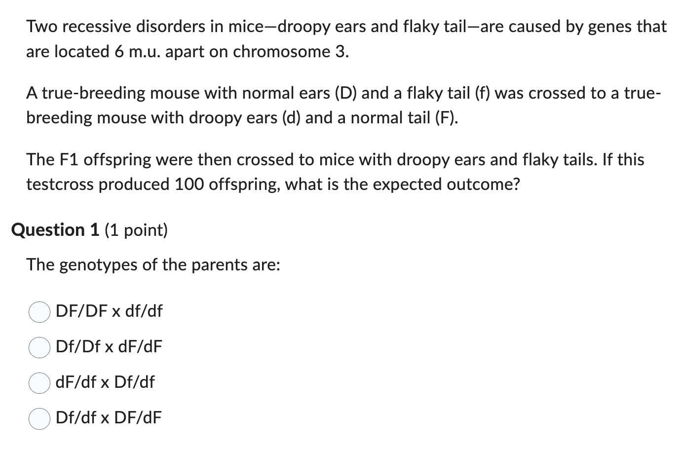 Solved Two recessive disorders in mice-droopy ears and flaky | Chegg.com