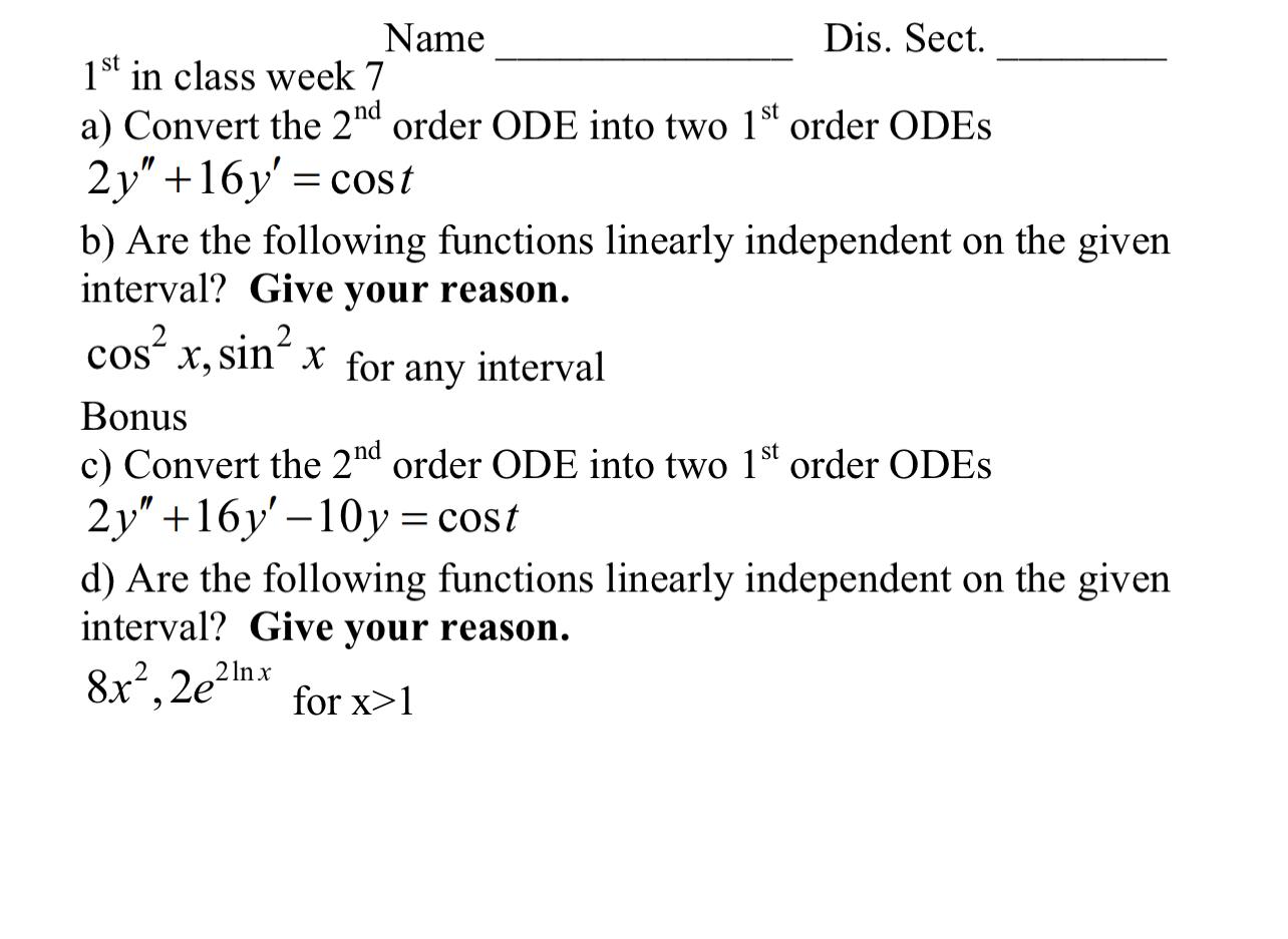 1st in class week 7Name Dis. Sect. a) Convert the | Chegg.com