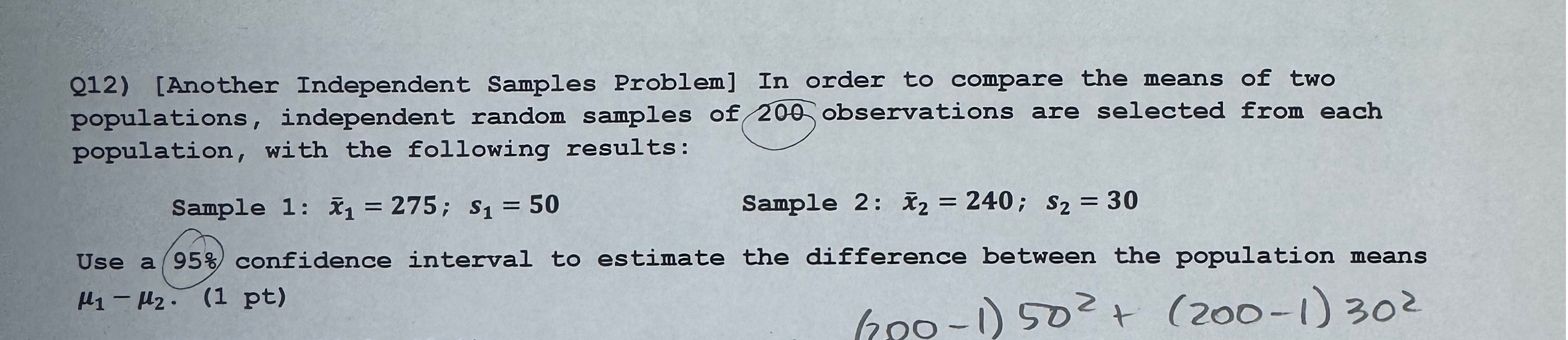 Solved Q12) [Another Independent Samples Problem] In order | Chegg.com