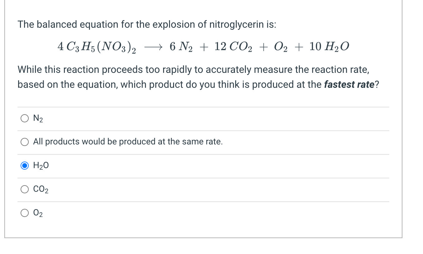 Solved The balanced equation for the explosion of | Chegg.com