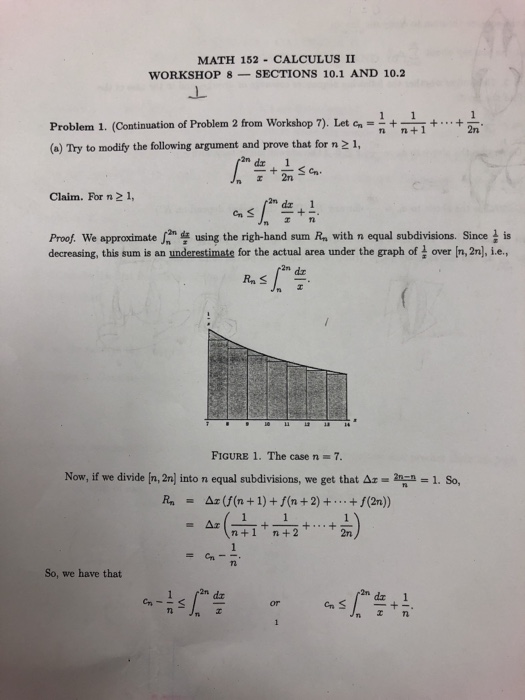 Solved MATH 152 -CALCULUS II WORKSHOP 8 SECTIONS 10.1 AND | Chegg.com