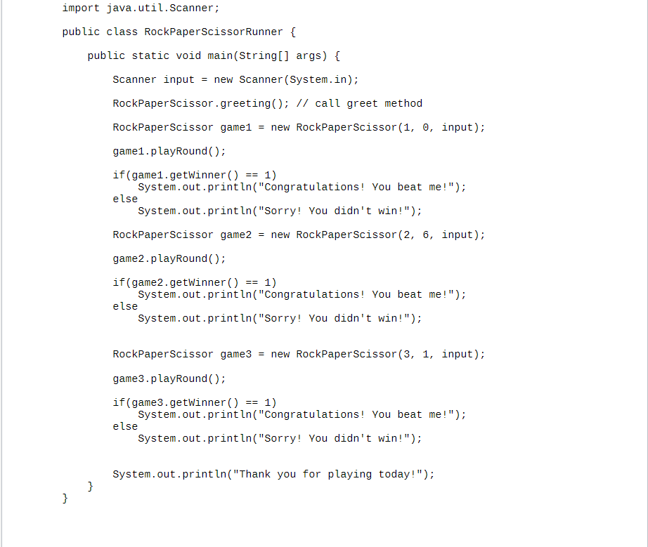 Solved public void playRound() The playRound method | Chegg.com
