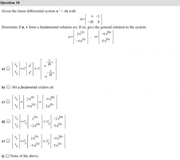 Solved Given the linear differential system x' = Ax with A | Chegg.com