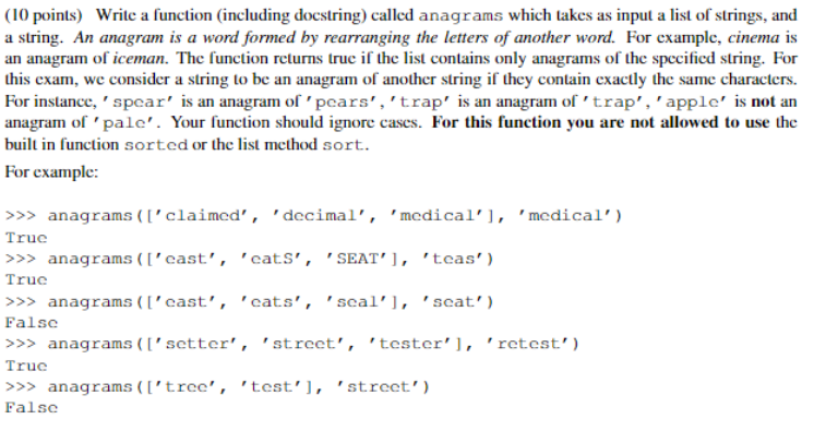 Solved (10 points) Write a function (including docstring) | Chegg.com