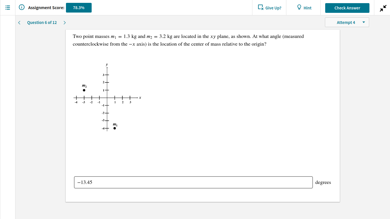 Solved Two point masses 𝑚1=1.3m1=1.3 kg and 𝑚2=3.2m2=3.2 | Chegg.com