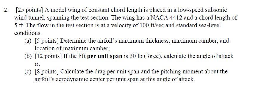 2. [25 points] A model wing of constant chord length | Chegg.com